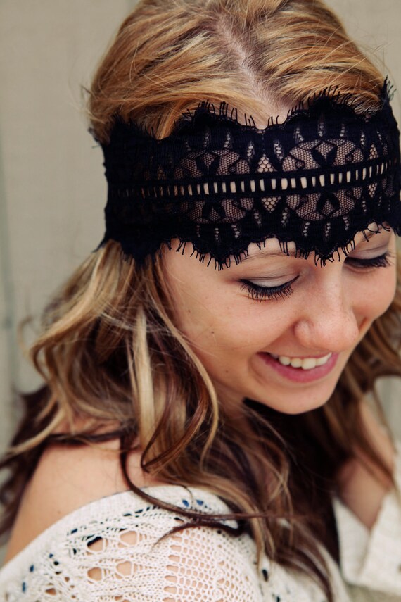 Items Similar To Black Stretch Lace Headband Ready To Ship On Etsy