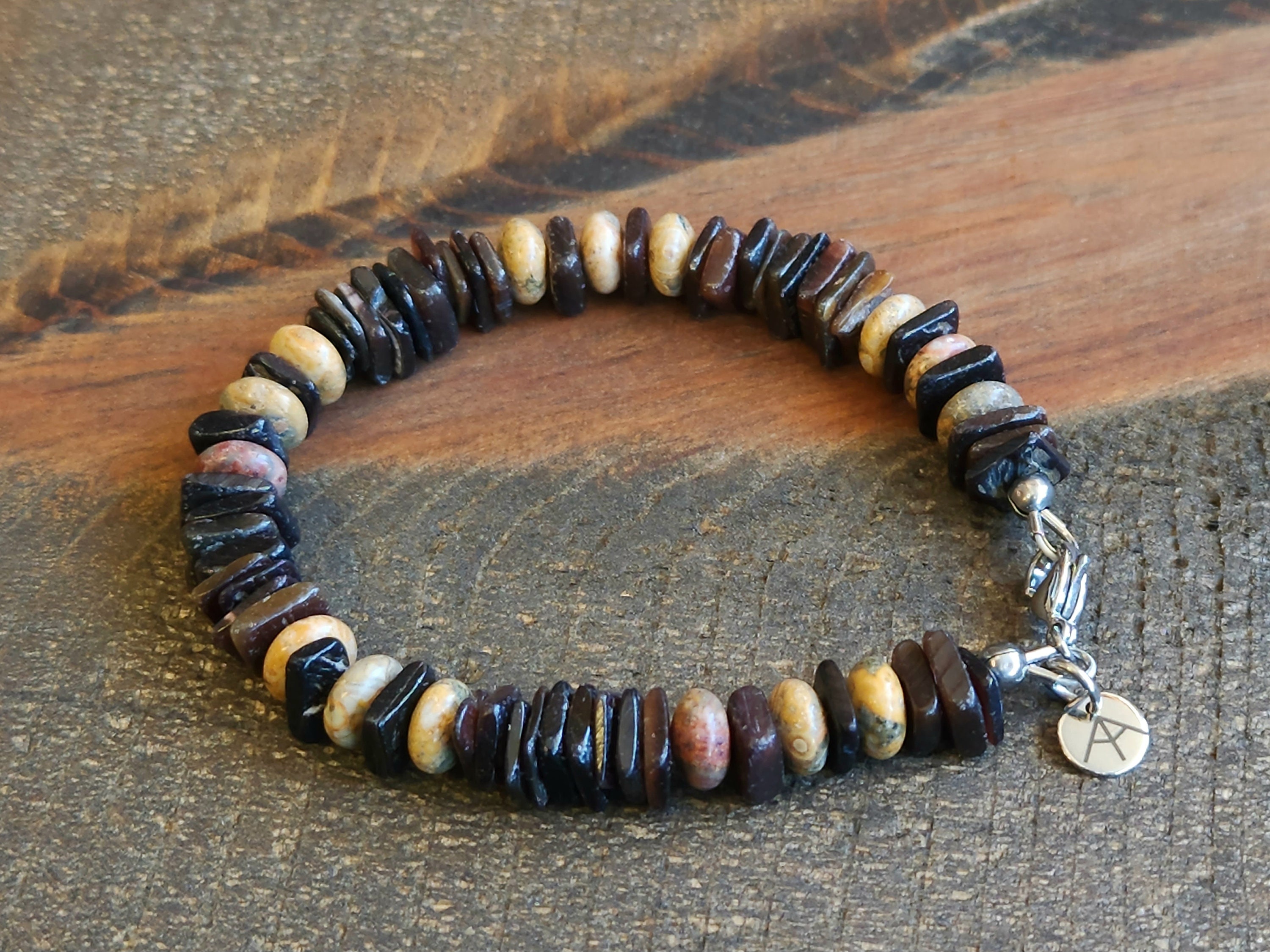 Men's Beaded Bracelet Black Shell Bracelet for Men With Leopardskin ...