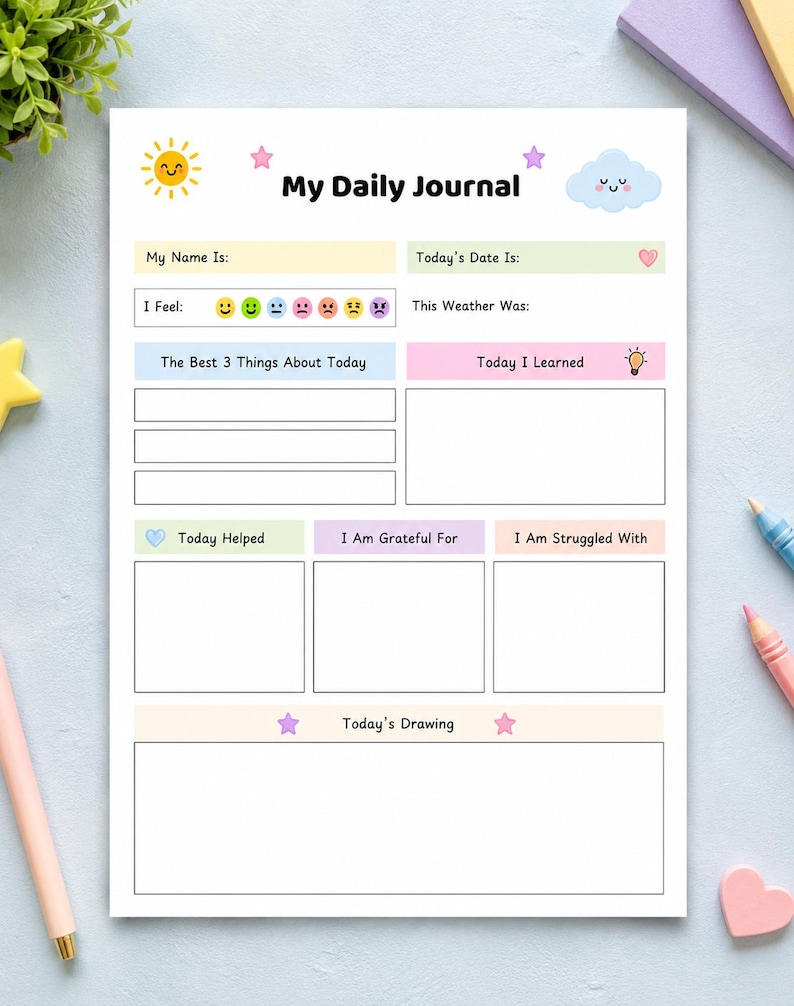 Kids Summer Journal Printable | Daily Feelings, Gratitude Prompts ...