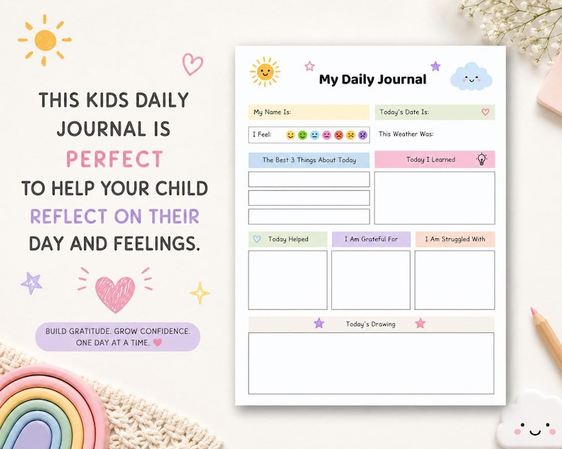 Kids Summer Journal Printable | Daily Feelings, Gratitude Prompts ...