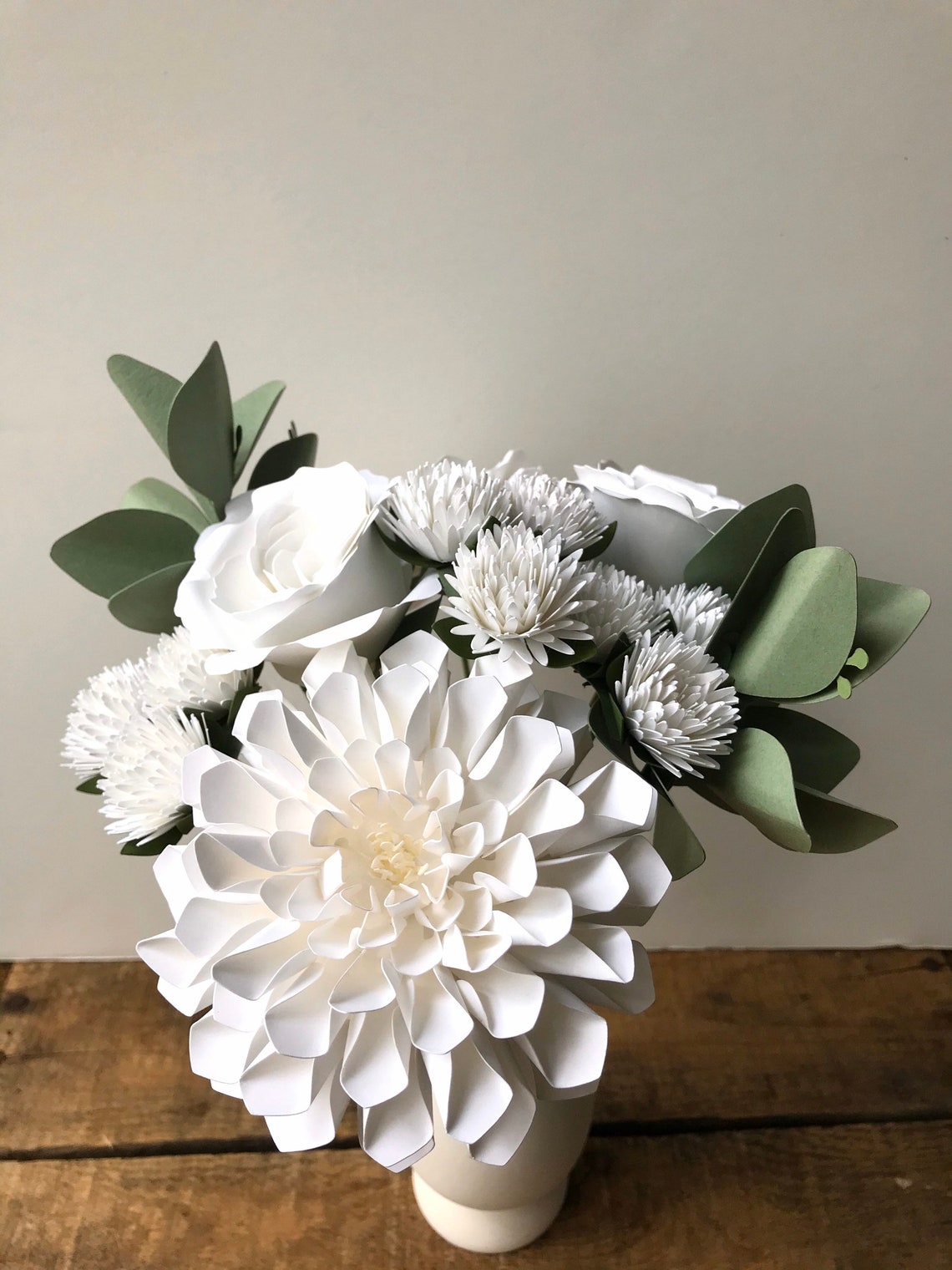 White Paper Flower Bouquet, White Paper Dahlia Flowers, Paper Seeded ...