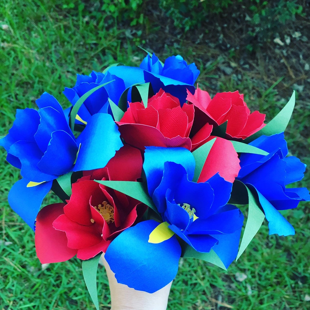 Red and Blue Irises, Paper Bouquet, First Anniversary, Paper Flowers ...