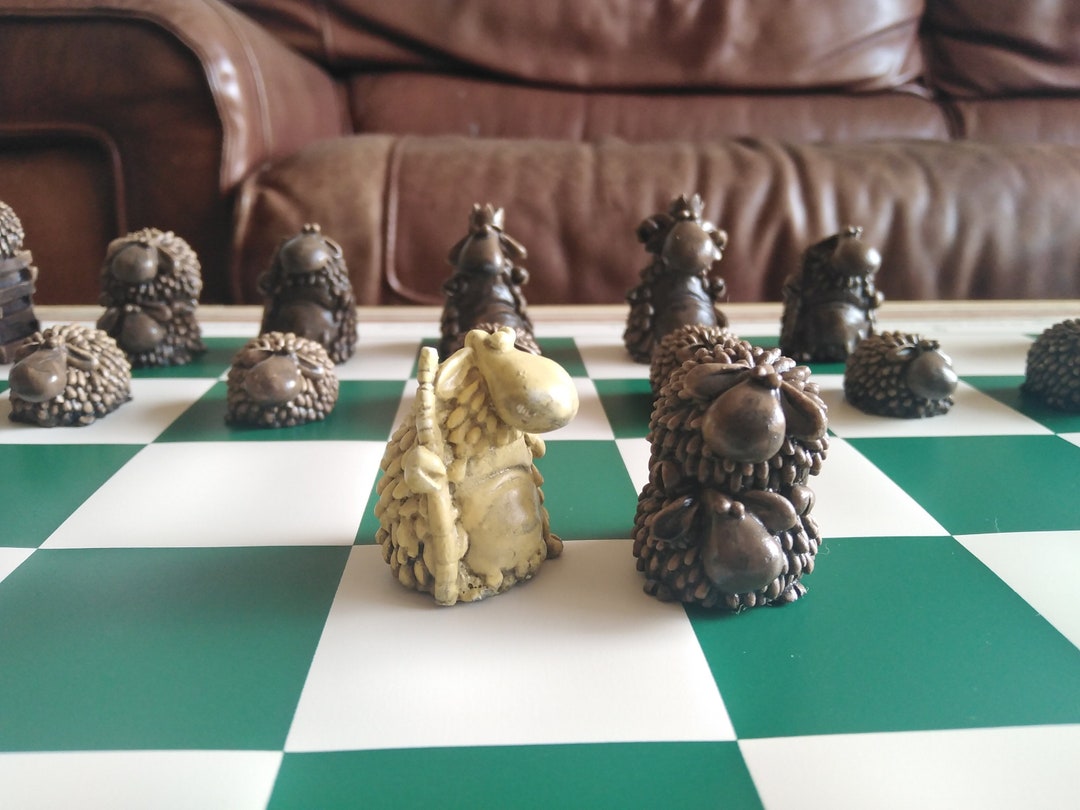 Adorable Sheep Chess Set in Walnut and Sandstone With Two Extra Queens ...