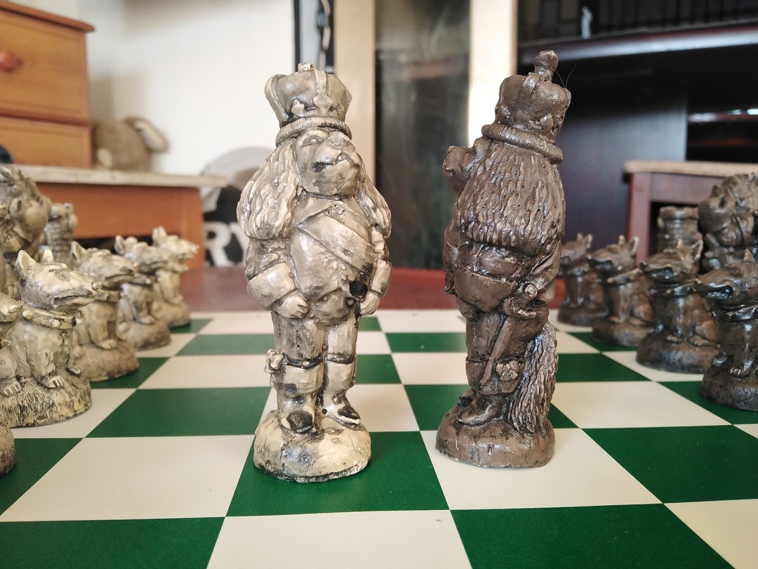 Large Royal British Dogs Chess Set in Deep Walnut and Aged Sandstone ...