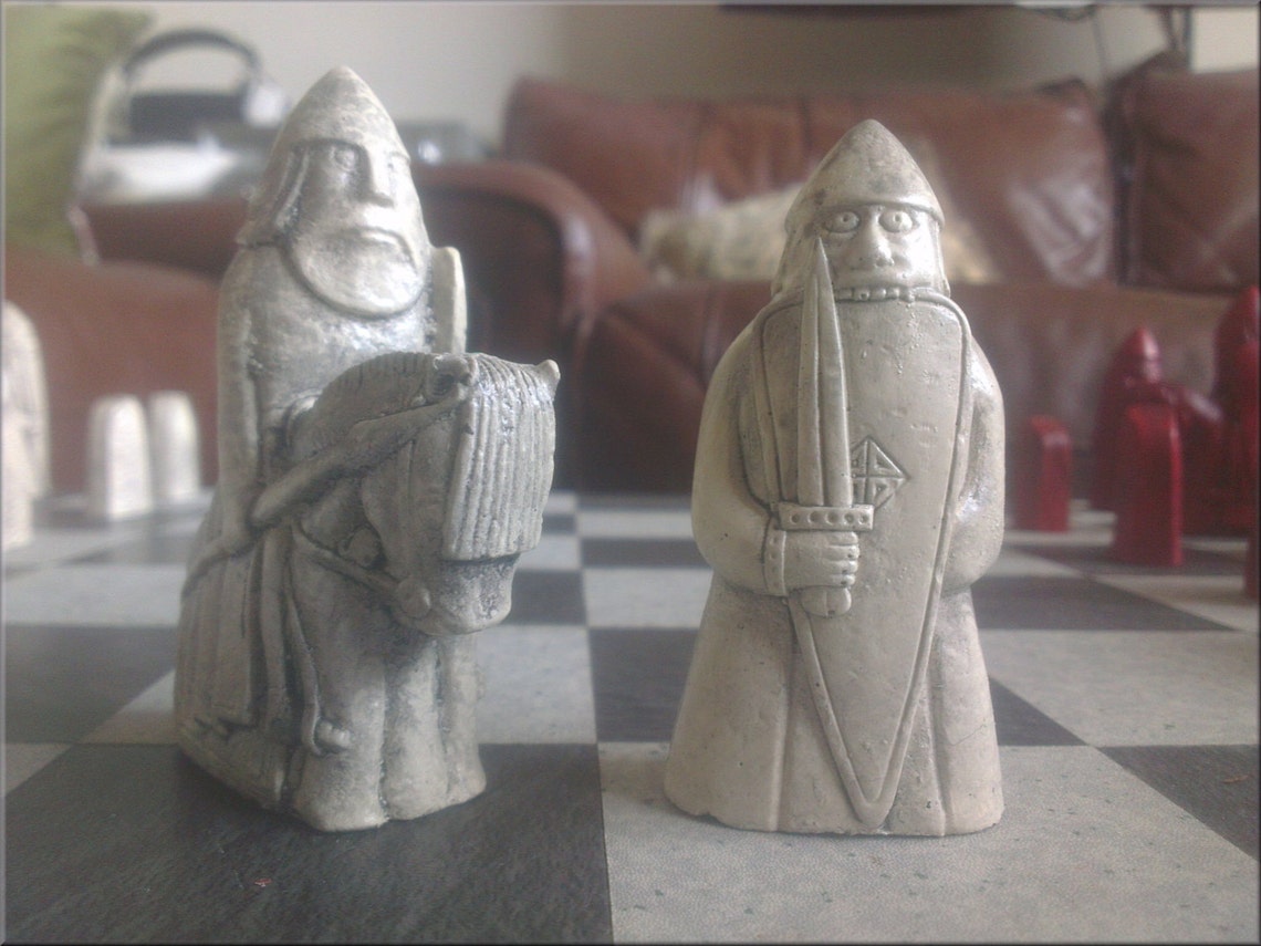 Isle of Lewis Chess Set With Unusual Shield Biting Berserker - Etsy UK
