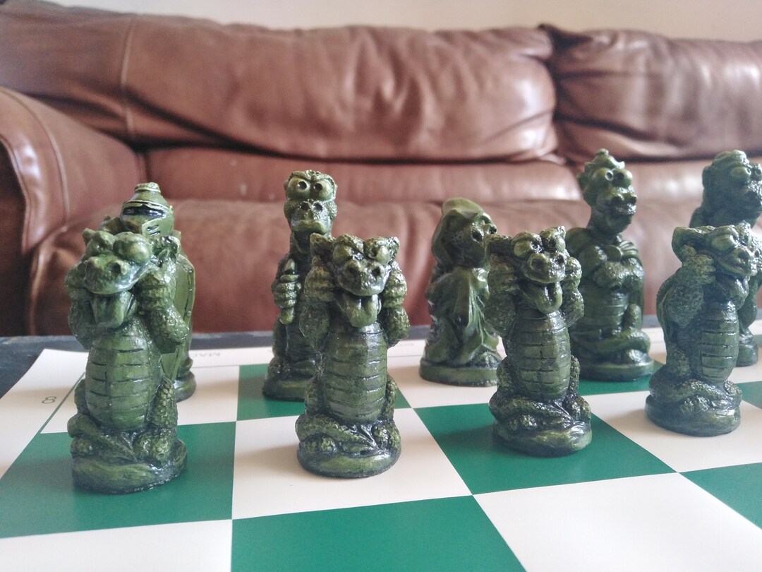 Cheeky Dragons Chess Set in Dragon Green and Flame Red With Optional ...
