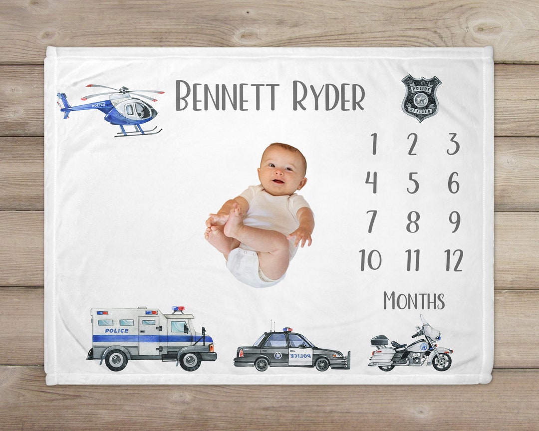 Police Milestone Blanket, Personalized Baby Blanket, Emergency Vehicles ...