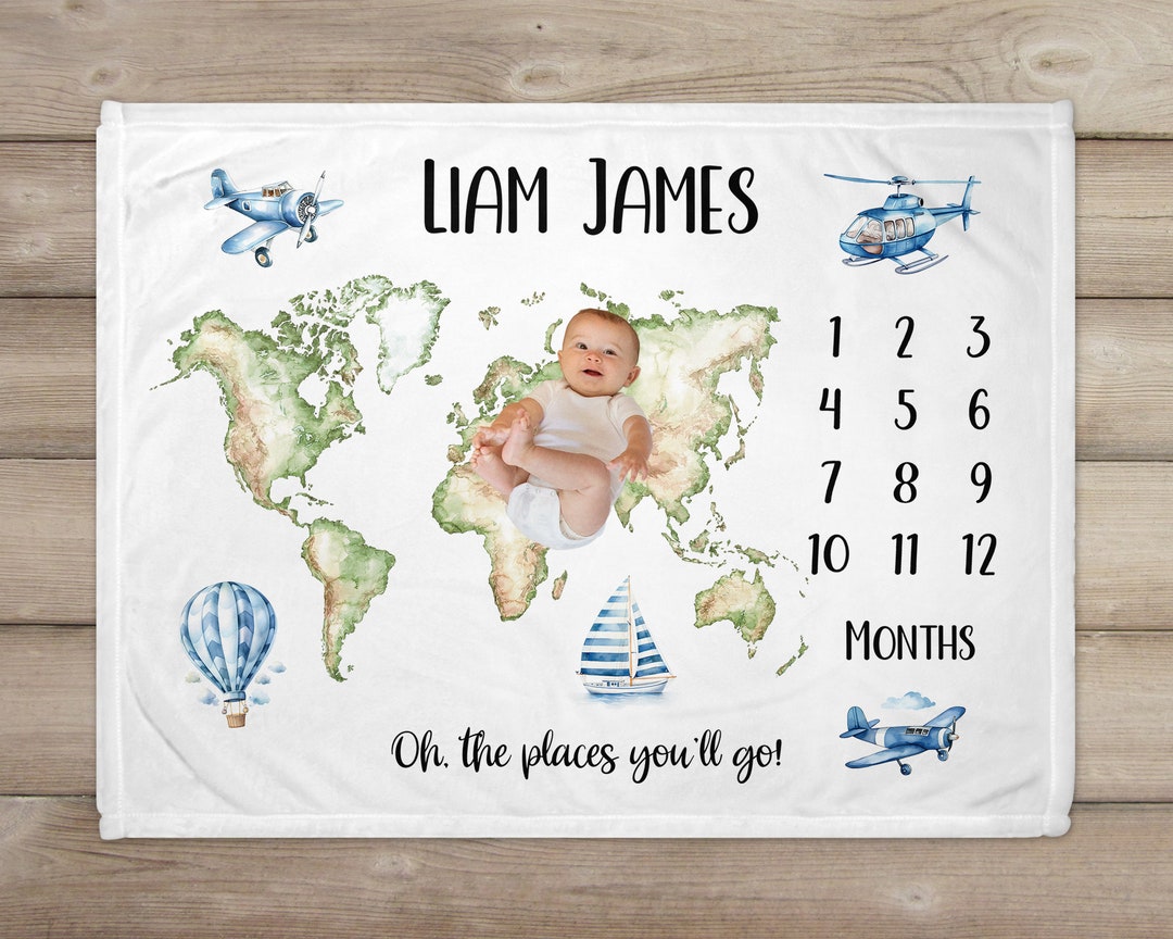 Personalized World Map Milestone Blanket, Newborn Baby Blanket ...
