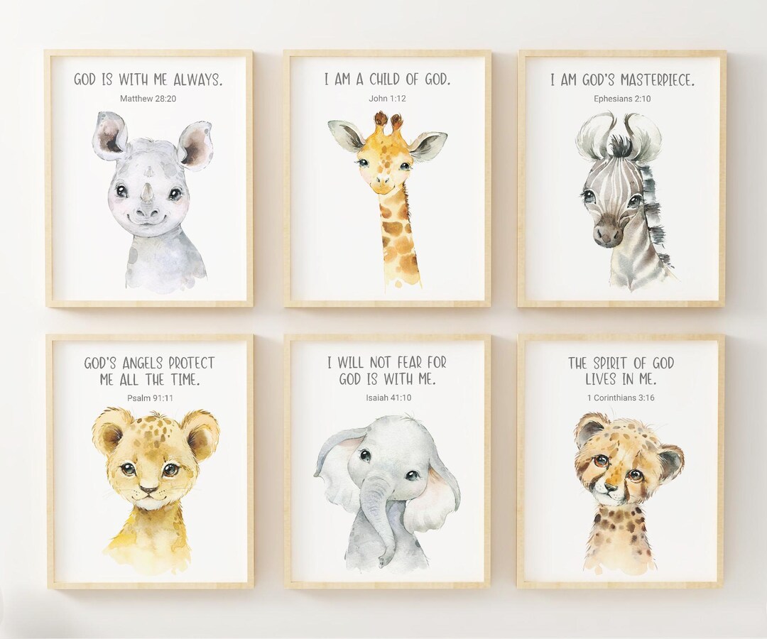 Kid's Bible Verse Prints, Safari Animal Prints, Christian Wall Decor ...