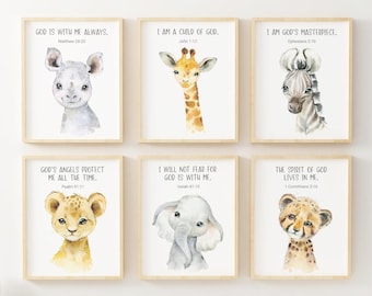 Kid's Bible Verse Prints, Safari Animal Prints, Christian Wall Decor ...