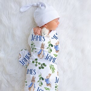 Peter Rabbit Baby Name Swaddle, Greenery Boy Blanket, Personalized ...