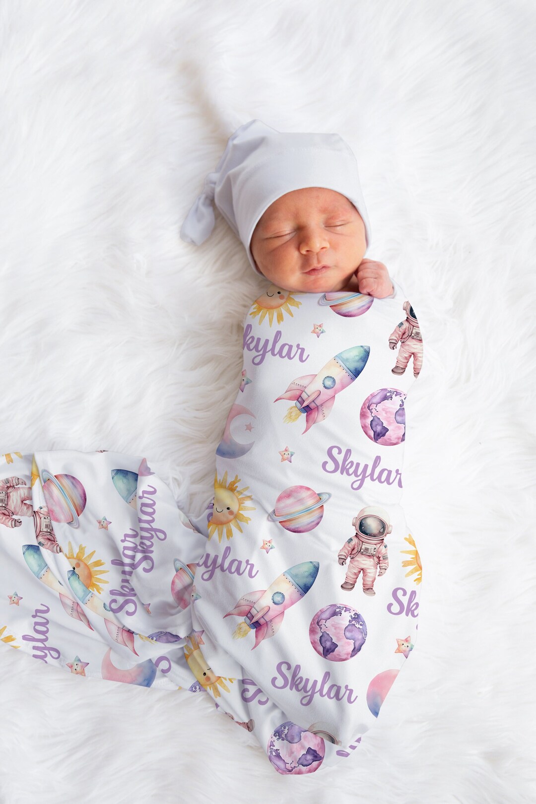 Personalized Space Rocket Name Blanket, Girl Astronaut Swaddle Blanket ...