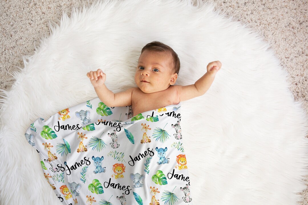 Personalized Safari Animals Swaddle Blanket, Receiving Blanket ...