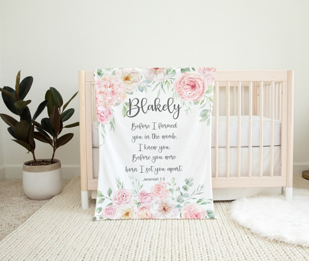 Bible Verse Baby Blanket, Personalized Pink Floral Blanket, Before I ...
