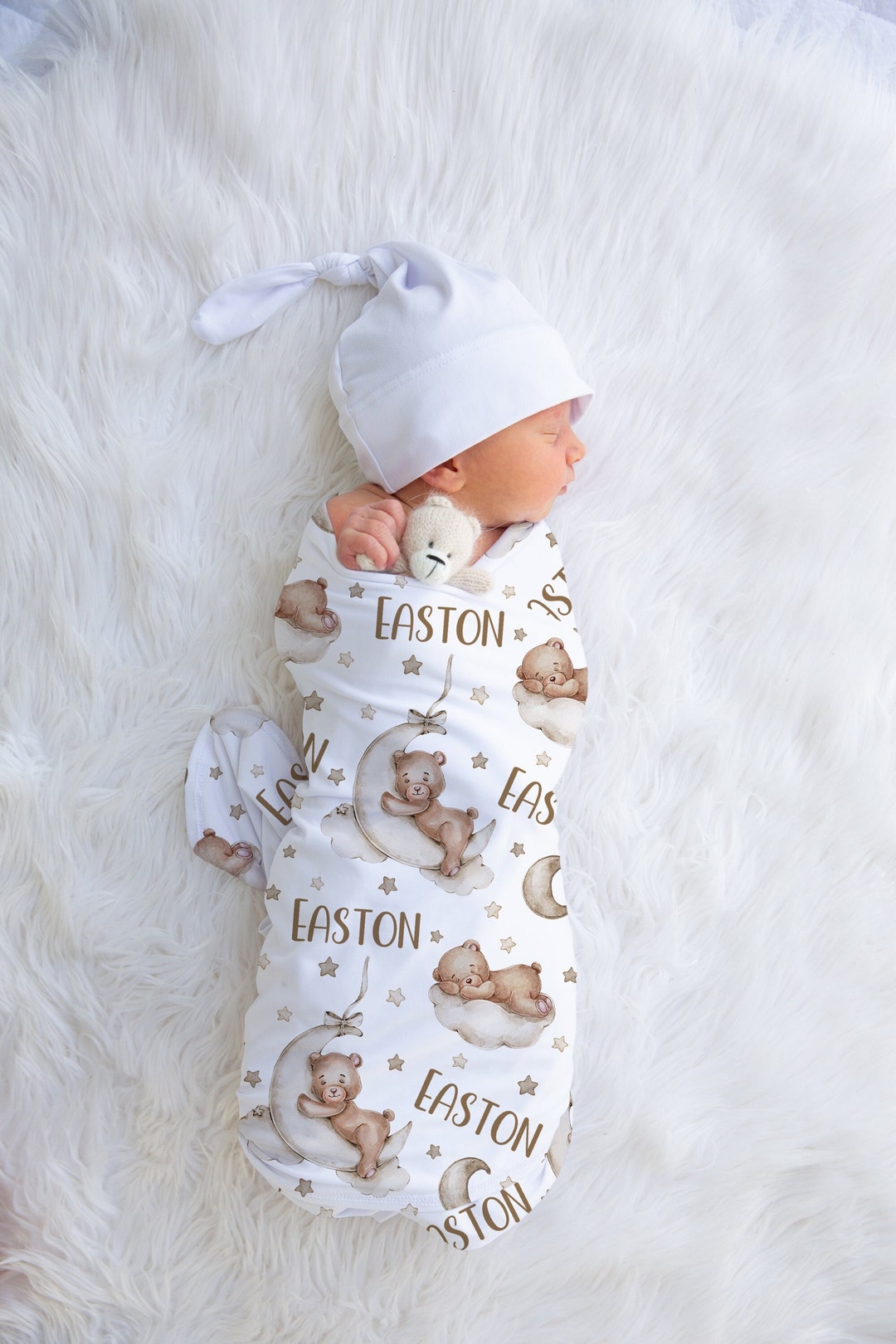 Personalized Teddy Bear Baby Name Blanket, Bear on Cloud, Custom Boy ...