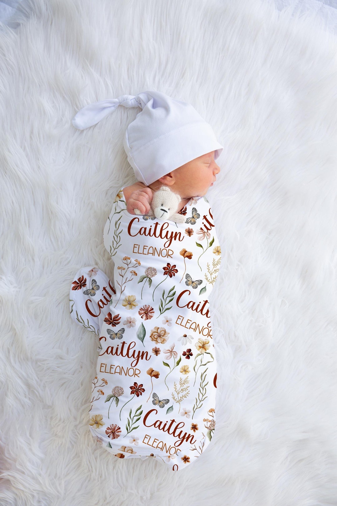 Personalized Wildflower Swaddle, Custom Boho Flower Baby Name Blanket ...