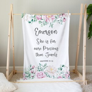 Bible Verse Baby Blanket, Personalized Floral Blanket, She is Far More ...