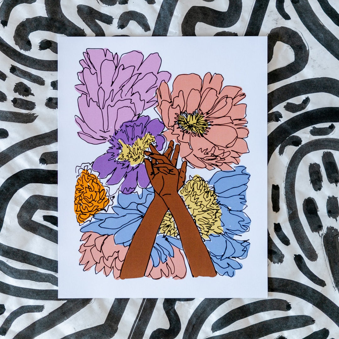 Big Floral PRINT Hands Print Women Print Bestie Print - Etsy