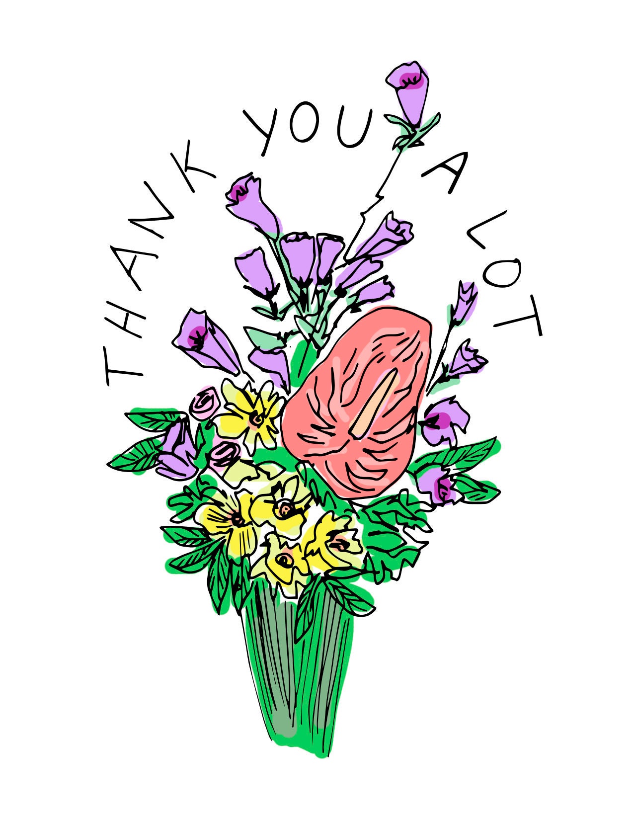 Thank You A Lot Flowers Thank You Card Flower Card BFF - Etsy
