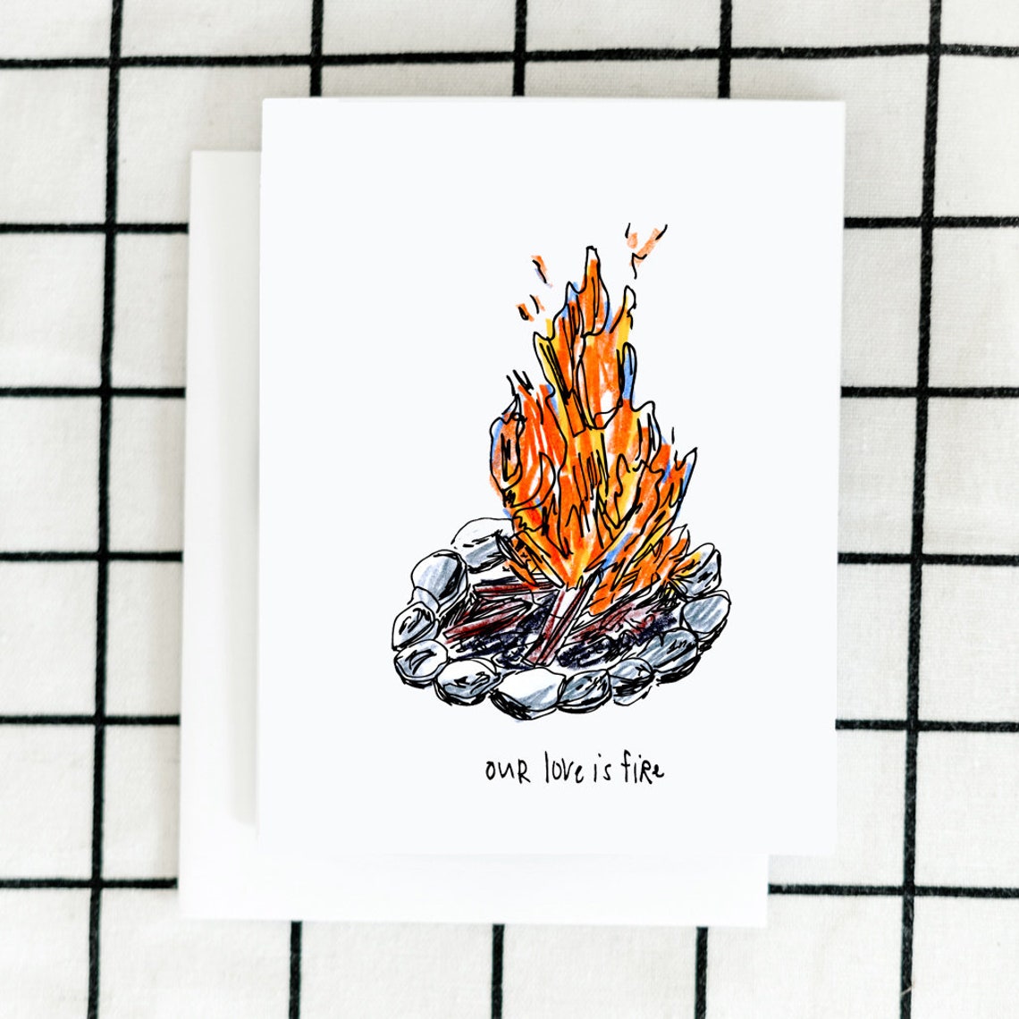 Our Love is Fire Card, Love Card, Pun Card, Illustrated Card, Greeting ...
