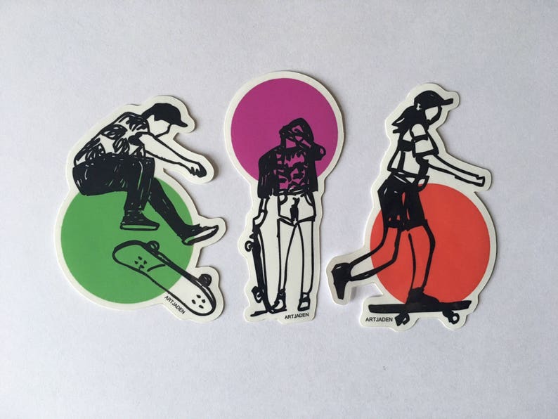 Skater Collection, 3 Skater Stickers, Skateboarder Stickers, Vinyl ...