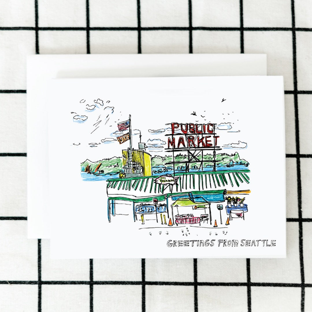 Greetings From Seattle Card, Pike's Market Card, Public Market Card ...