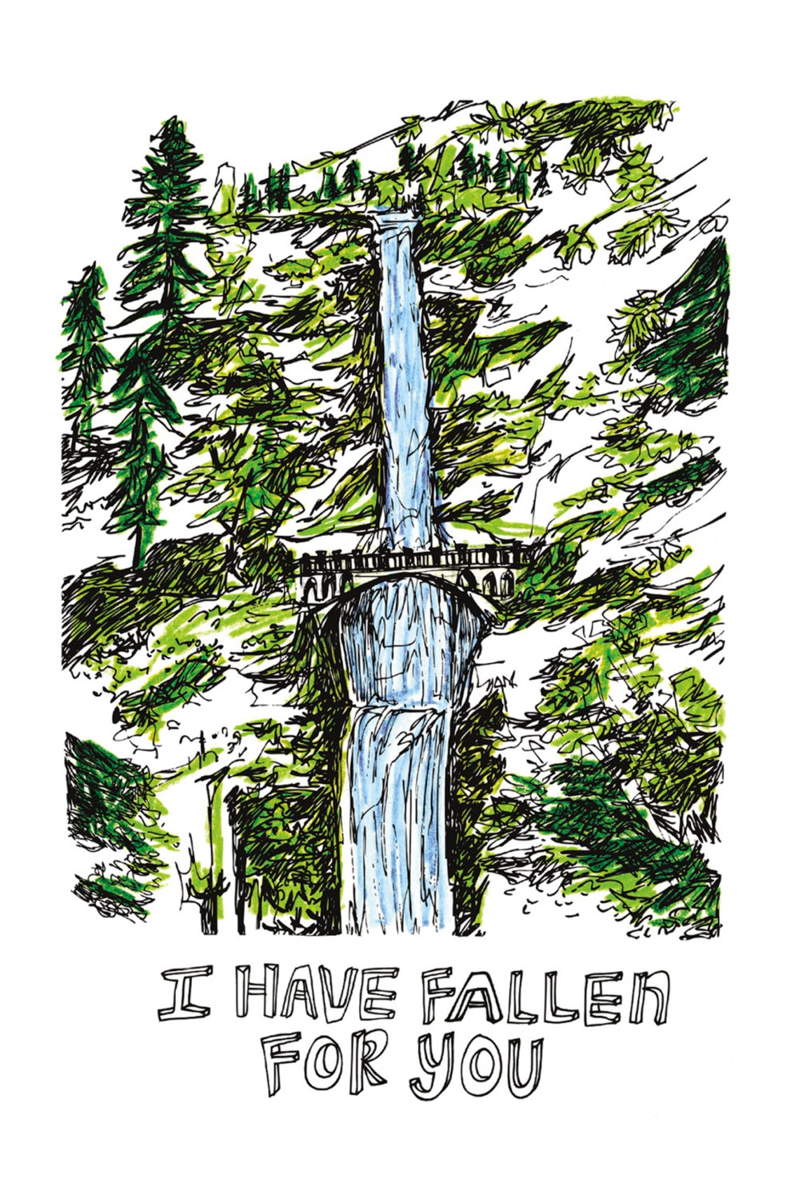 Multnomah Falls Print, Waterfall 8x10 Print, Oregon Print, Illustrated ...