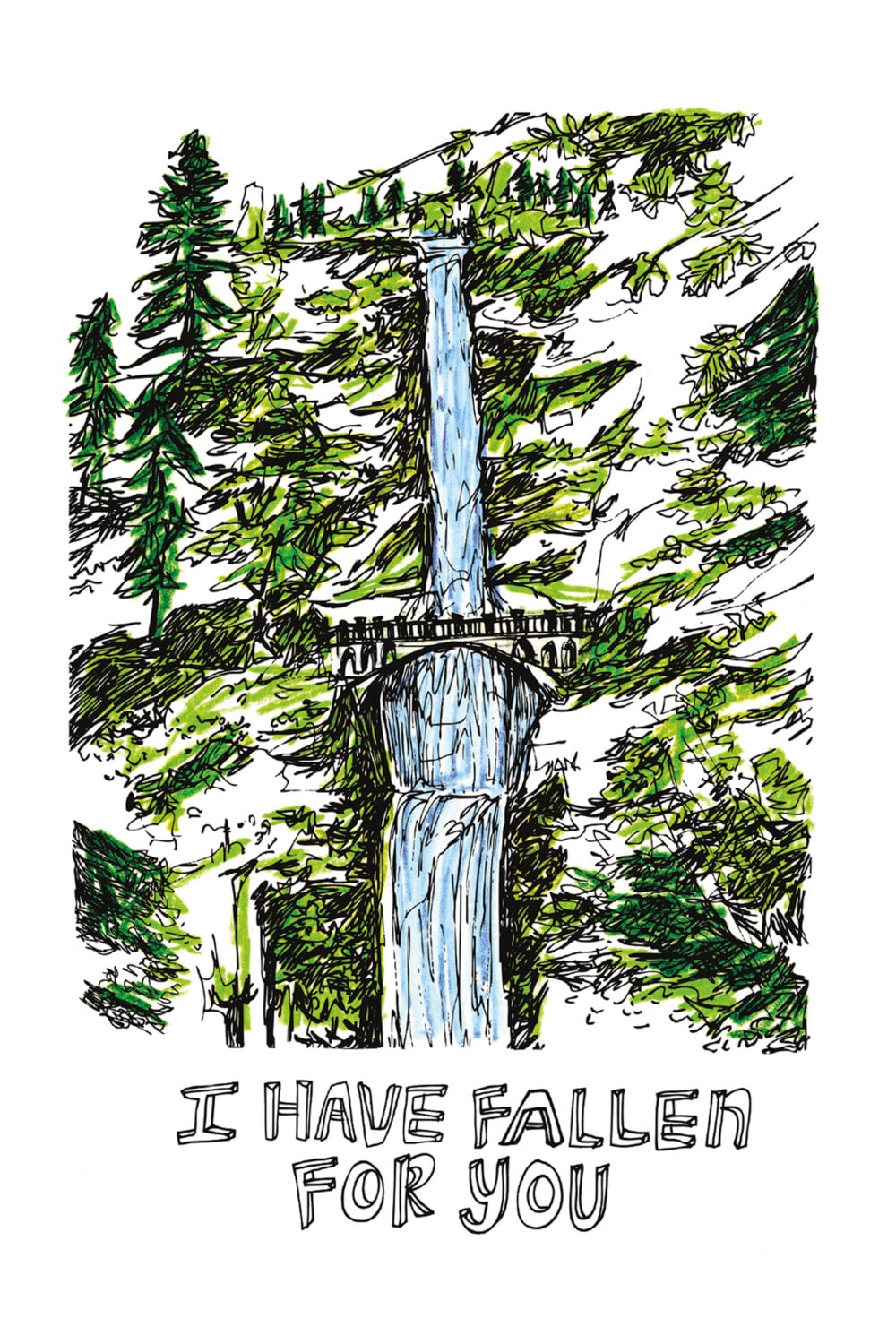 Multnomah Falls Print, Waterfall 8x10 Print, Oregon Print, Illustrated ...