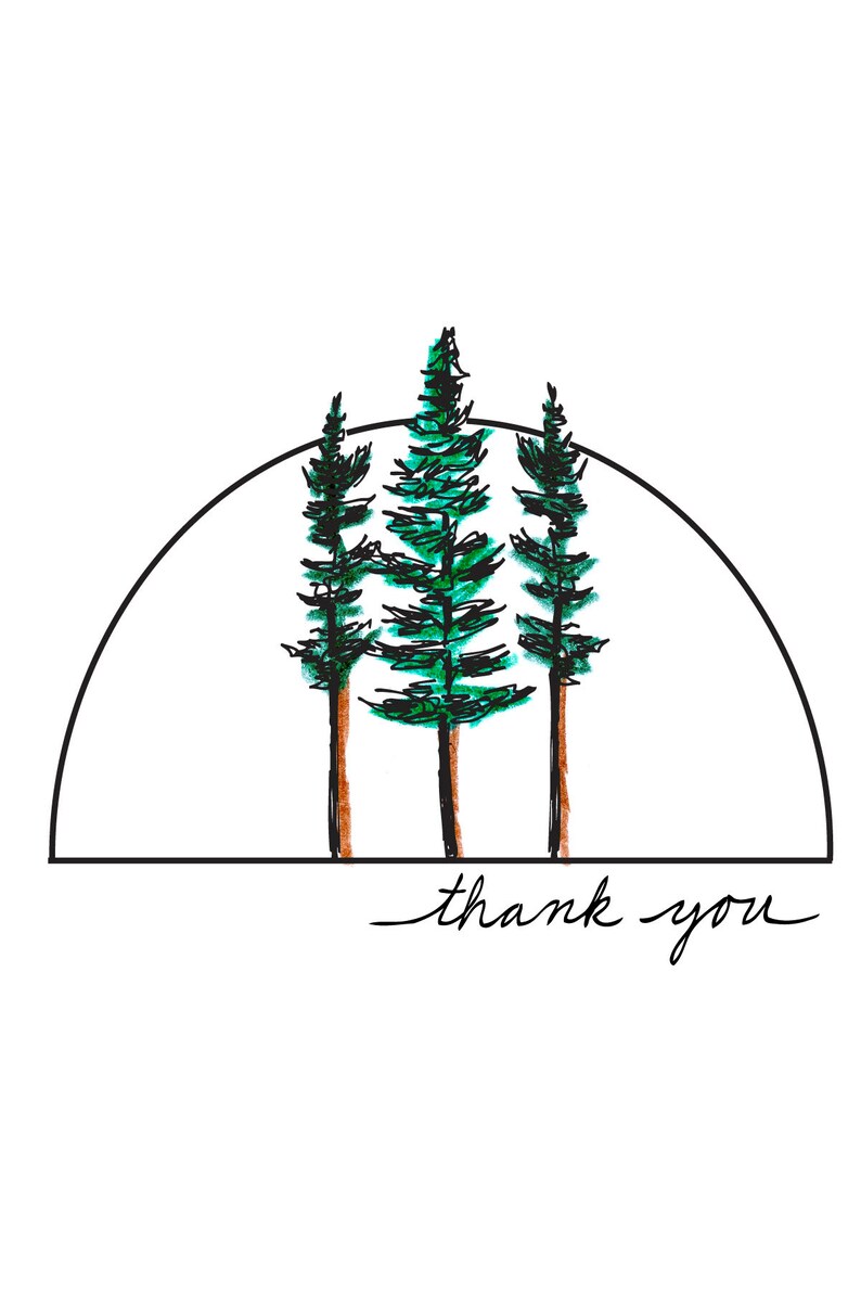 Thank You Card, Pine Tree Card, Greeting Card, Art Card, Blank Note ...