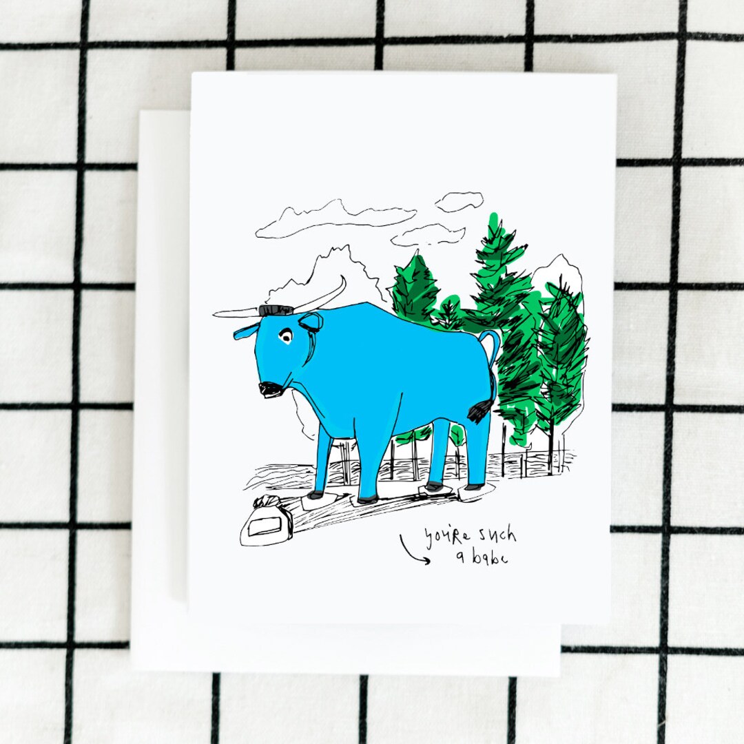 Babe Card, Babe Blue Ox Card, Art Card, Illustrated Card, Greeting Card ...