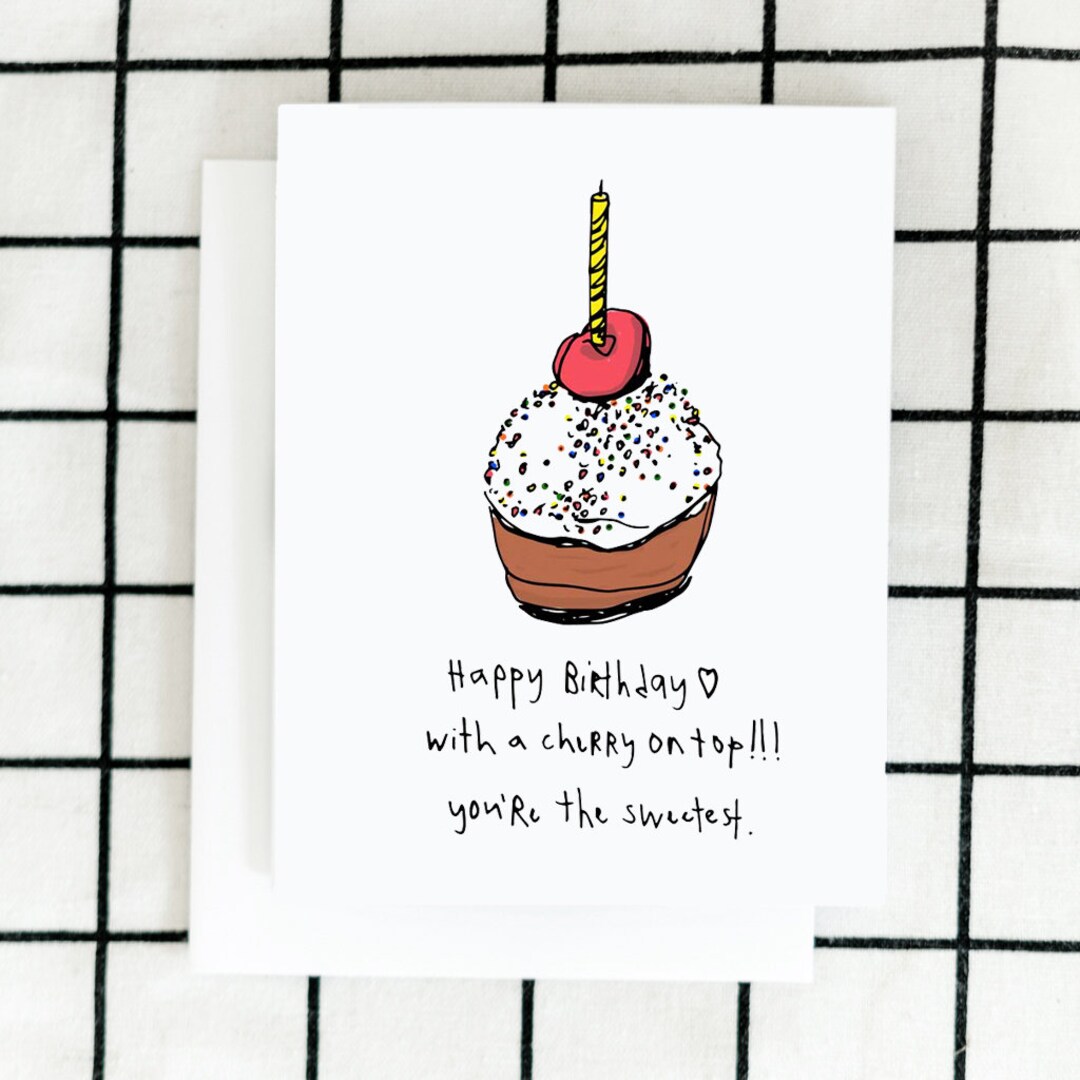 Sweetest Birthday Card, Happy Birthday Card, Illustrated Card, Blank ...