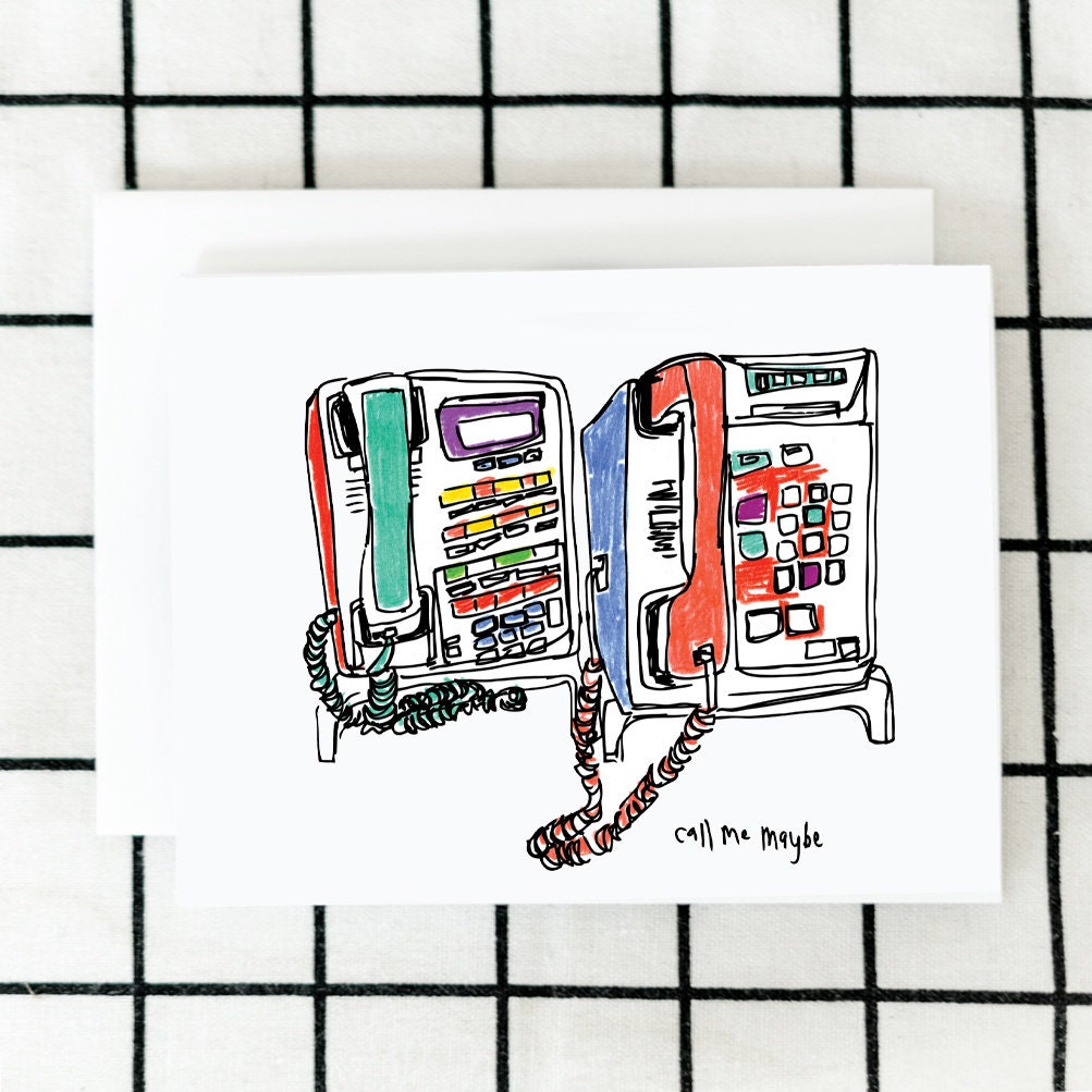 Call Me Maybe, Landline Phone Card, Greeting Card, Illustrated Card ...