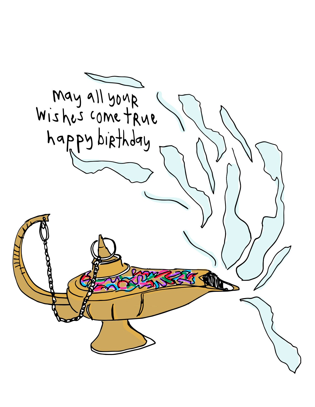 Birthday Wishes Card, Genie Card, Magical Birthday Card, Happy Birthday ...