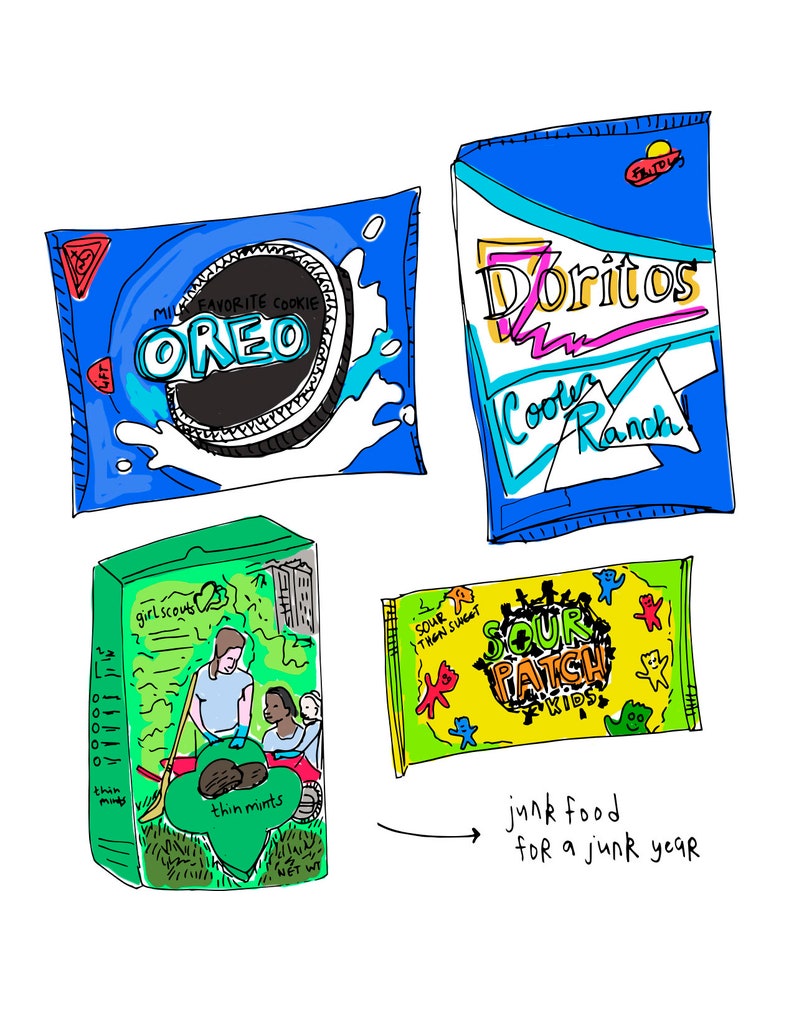Junk Food for a Junk Year Card, Snacks Card, Food Card, Bestie Card ...