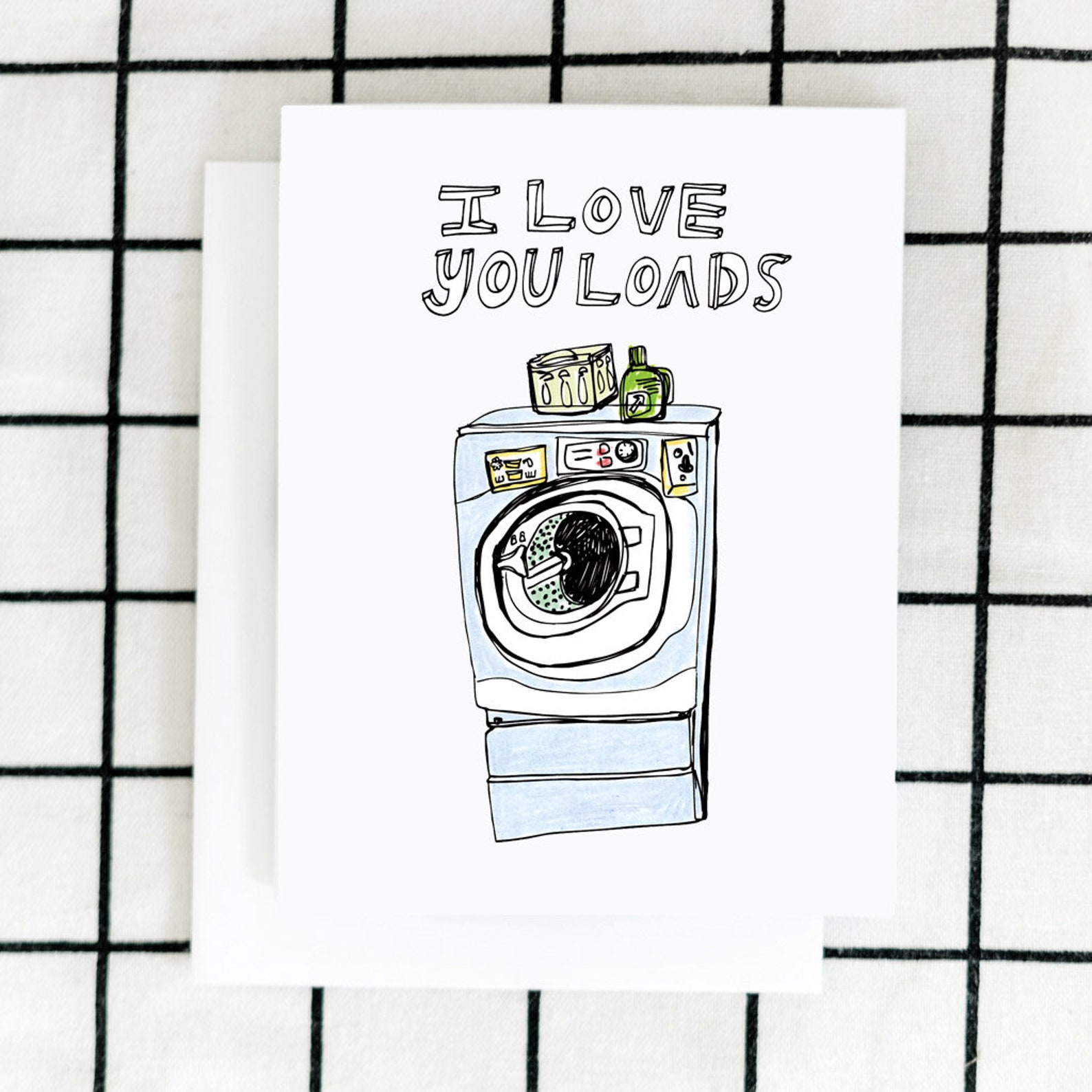Love You Loads Card, Love You Card, Illustrated Card, Blank Note Card ...