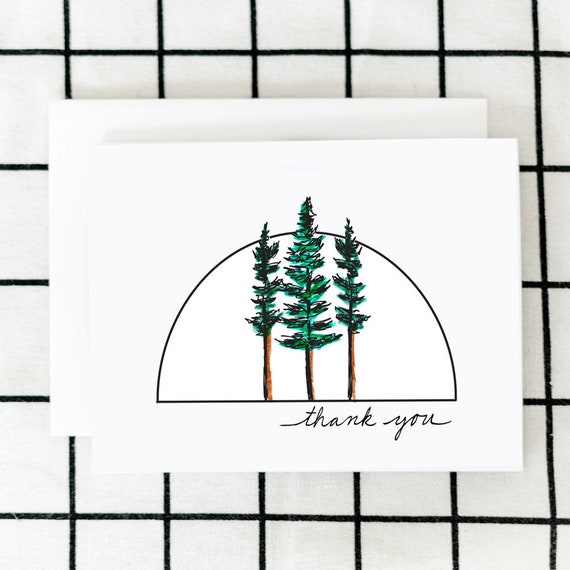 Thank You Card Pine Tree Card Greeting Card Art Card Blank | Etsy