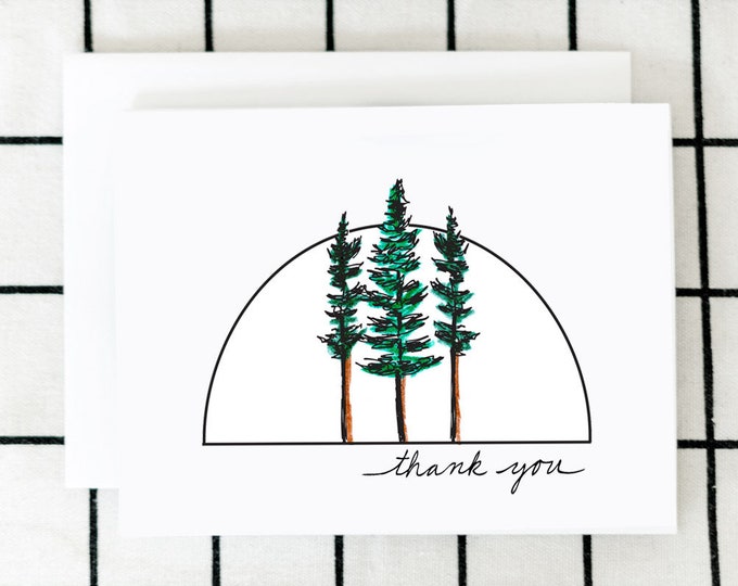Thank You Card Pine Tree Card Greeting Card Art Card Blank - Etsy