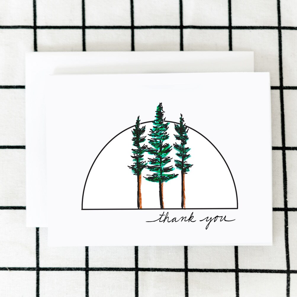 Thank You Card, Pine Tree Card, Greeting Card, Art Card, Blank Note ...