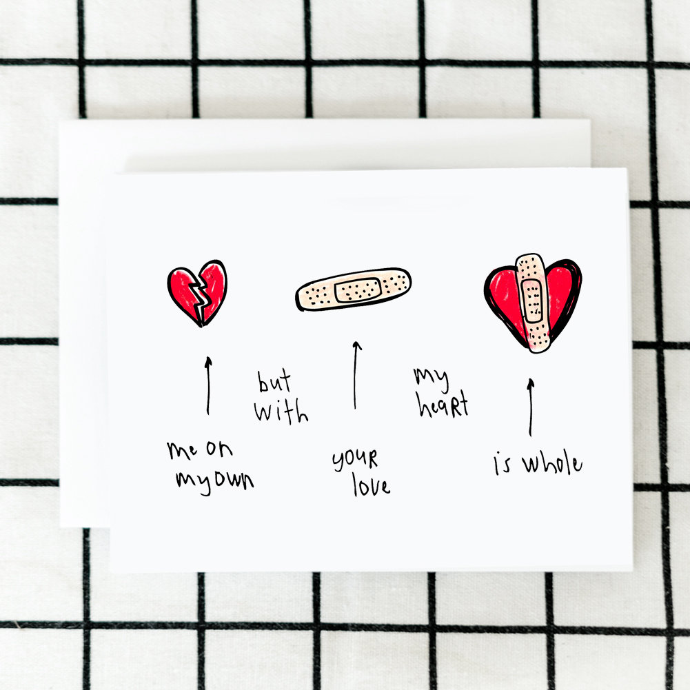 Bandaid Heart Card, Heart Card, Greeting Card, Illustrated Card, Blank ...