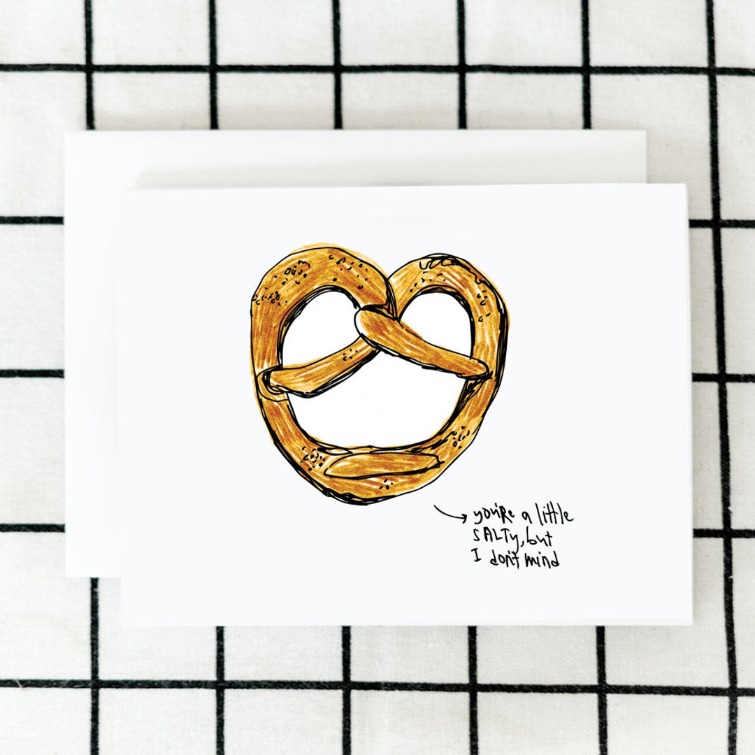 Pretzel Card, Illustrated Card, Greeting Card, Pun Card, Blank Note ...