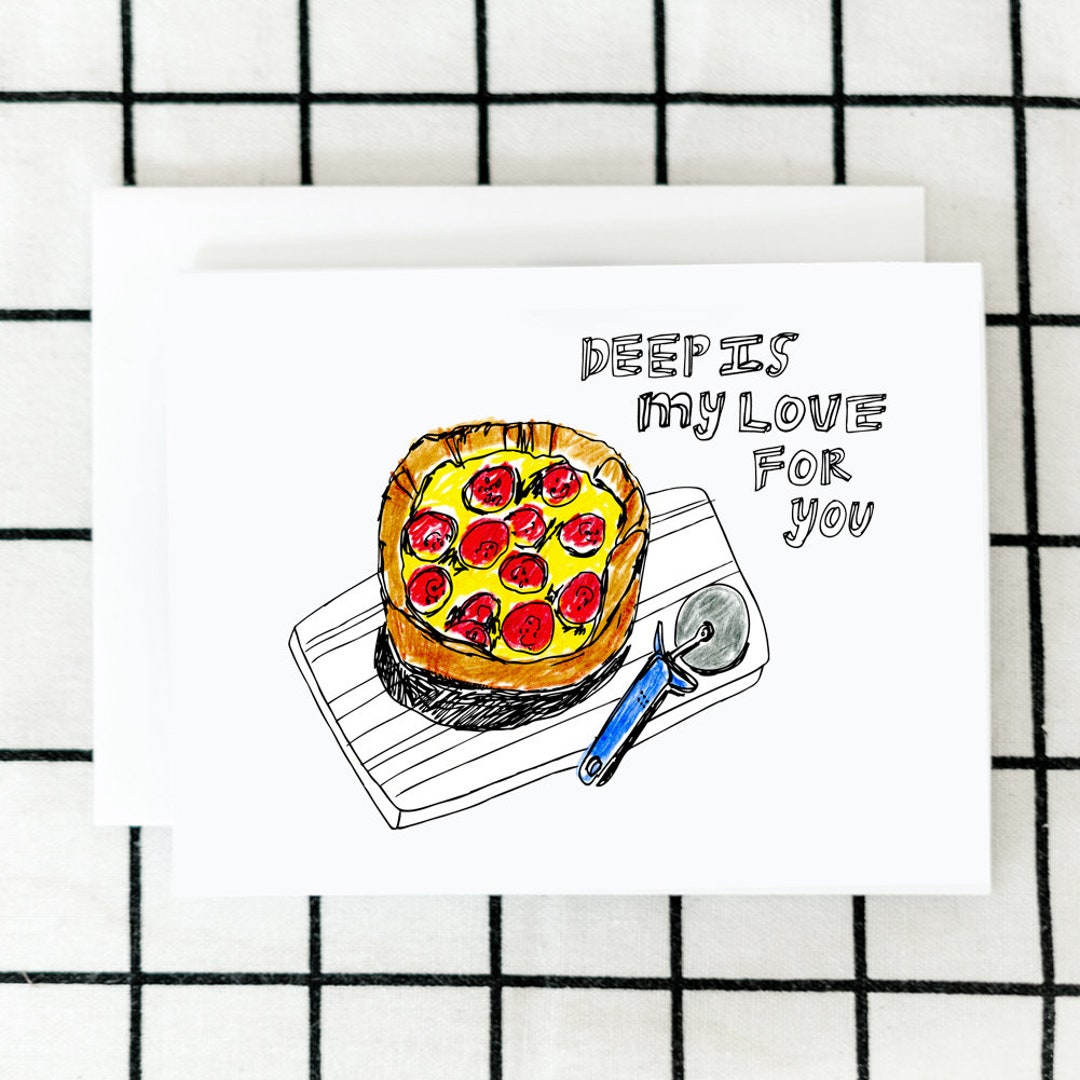 Deep Dish Card, Pizza Card, Pizza Note Card, Illustrated Card, Greeting ...