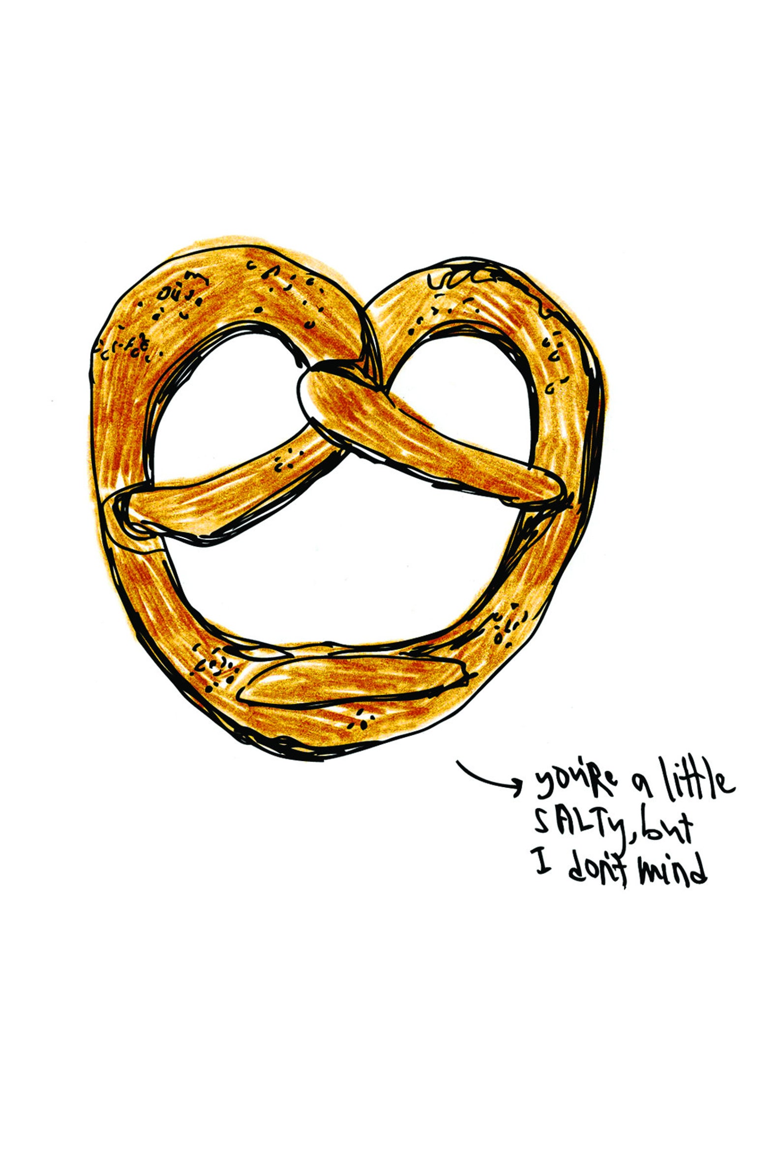 Pretzel Card, Illustrated Card, Greeting Card, Pun Card, Blank Note ...