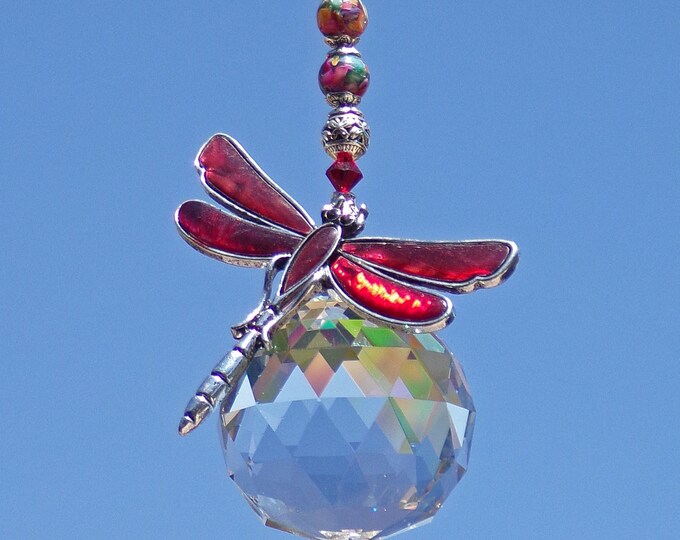 ABALONE DRAGONFLY CRYSTAL Suncatcher 40mm Faceted Ball Prism Window Art ...