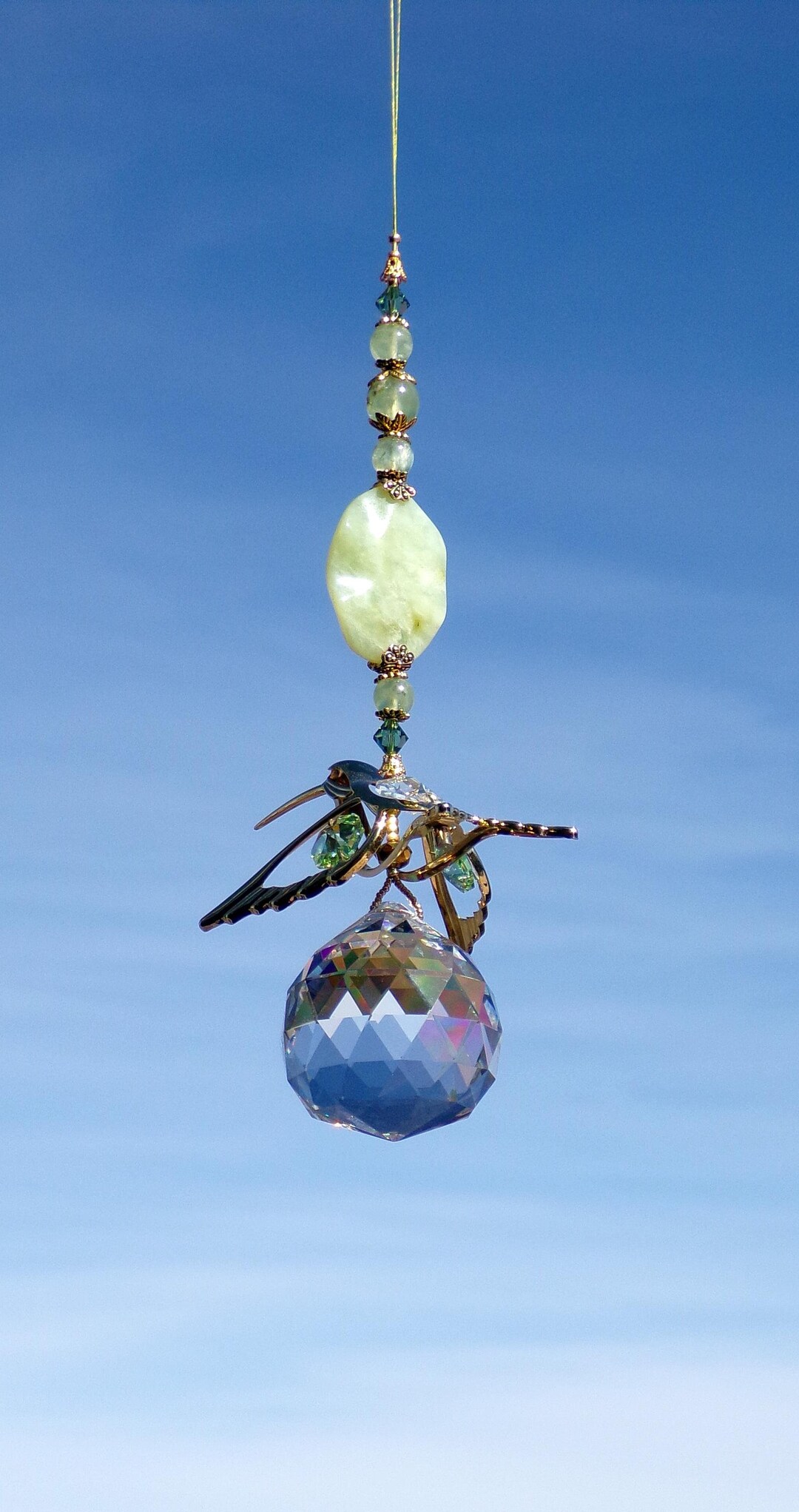 SWAROVSKI HUMMINGBIRD SUNCATCHER Peridot Jade Quartz Gemstone 50mm ...