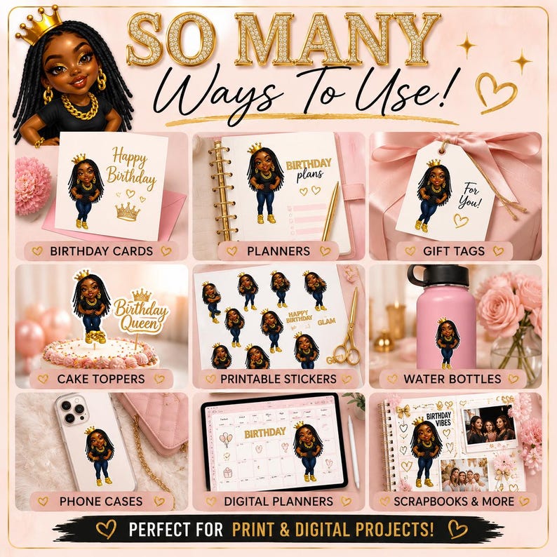 Birthday Girl Glam Sticker Pack | Black Girl PNG Stickers | Instant ...