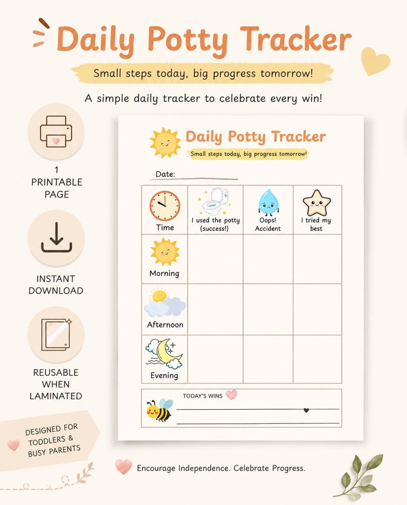 Daily Potty Training Tracker Chart | Toddler Toilet Training Reward PDF ...