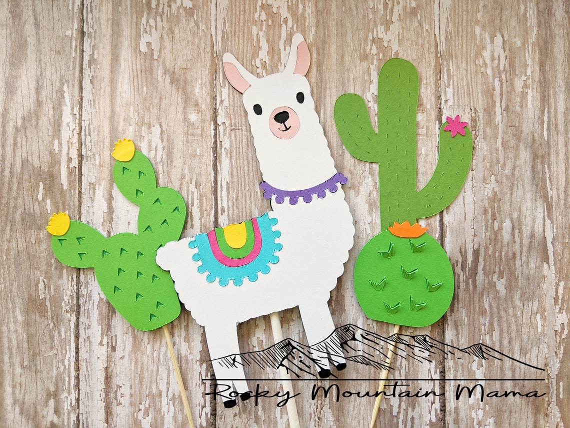 Llama Cake Topper Llama and Cactus Cake Toppers | Etsy