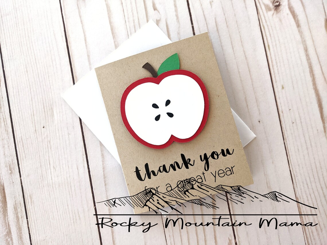 Teacher Thank You Card Teacher Appreciation Card Red Apple - Etsy