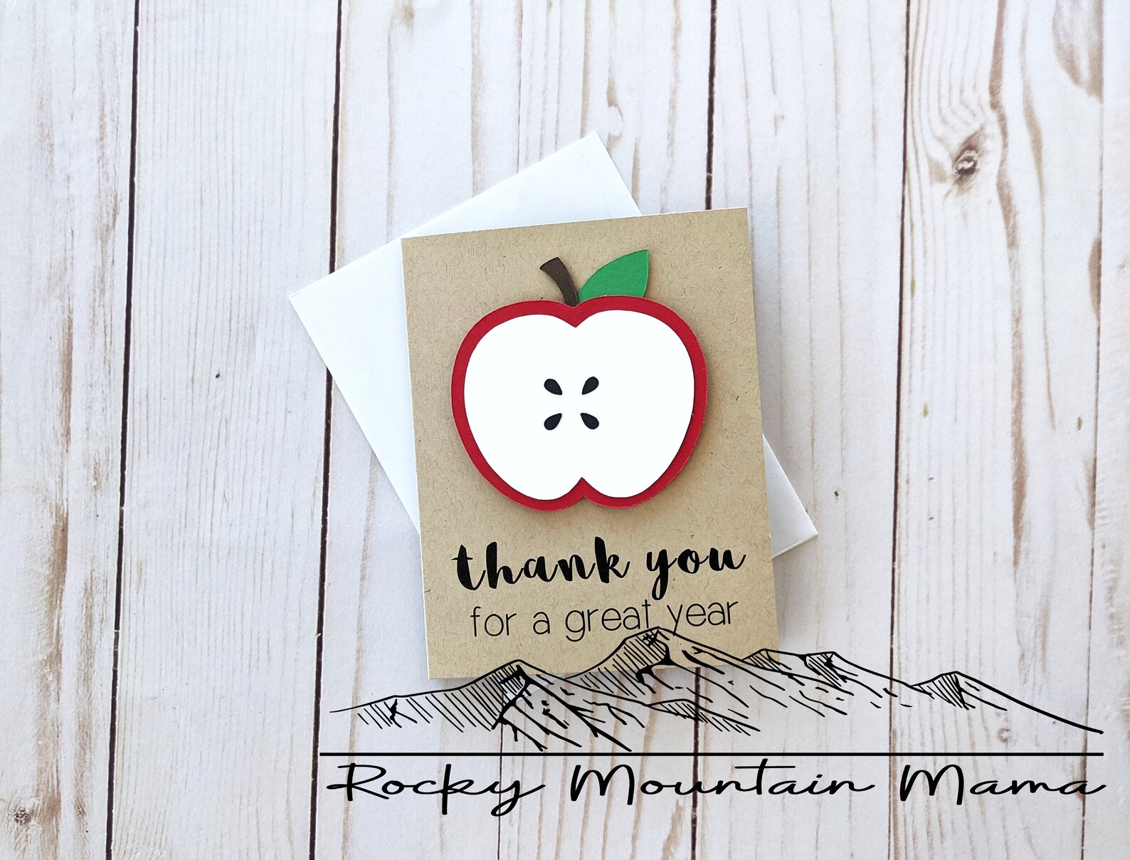 Teacher Thank You Card Teacher Appreciation Card Red Apple - Etsy
