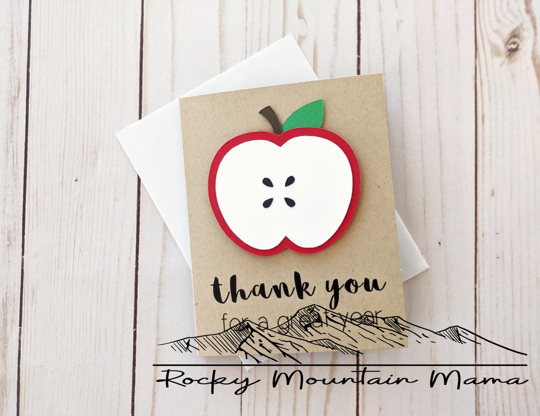 Teacher Thank You Card, Teacher Appreciation Card, Red Apple Thank You ...